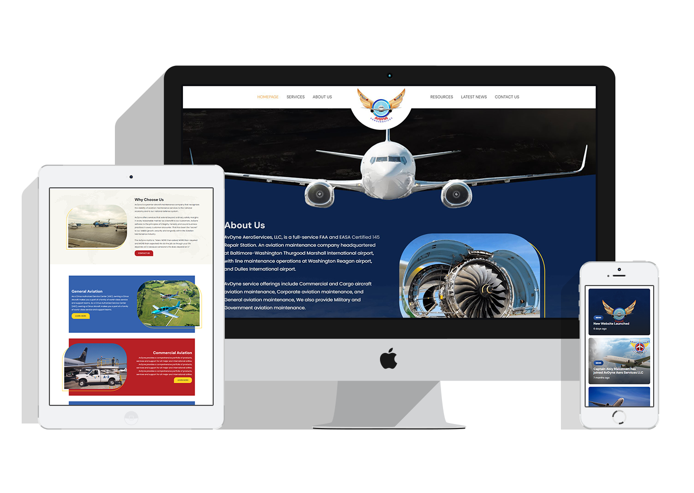 AvDyne AeroServices Website - Bold Rose Solutions
